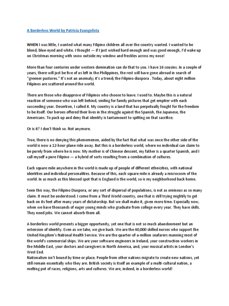 A Borderless World by Patricia Evangelista | PDF