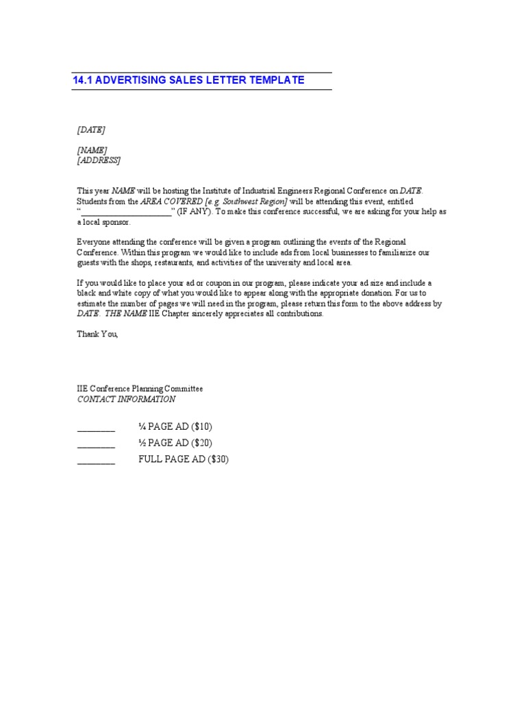 Advertising Sales Letter Sample | PDF
