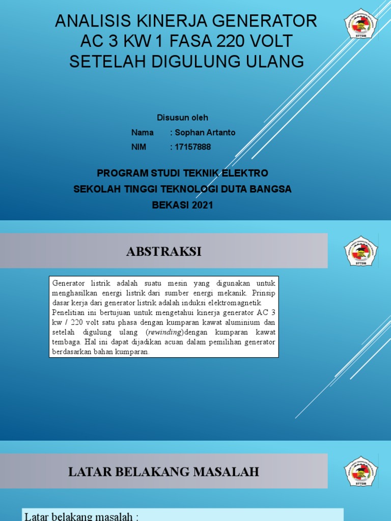 Analisis Kinerja Generator AC 3 KW 1 Fasa FINISH | PDF