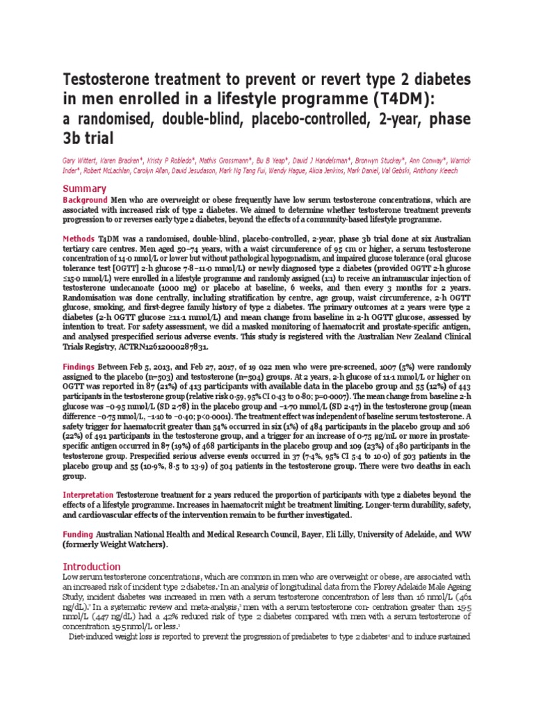 Testosterone treatment prevents type 2 diabetes beyond lifestyle ...