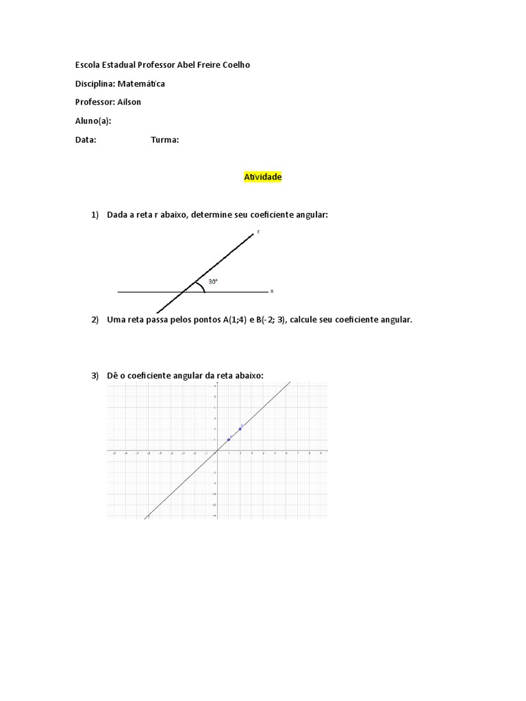 Atividade de Coeficiente Angular | PDF