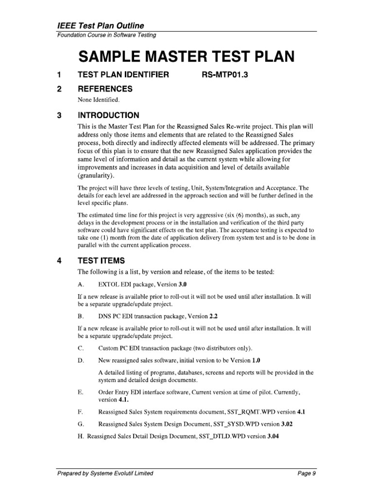 IEEE-829 - Software Test Plan Example | PDF