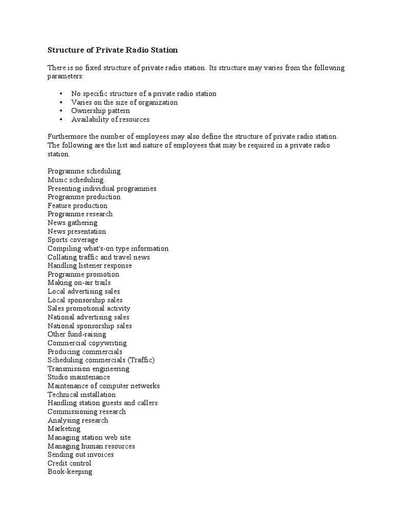 Structure of Private Radio Stations | PDF | Broadcasting | Sales