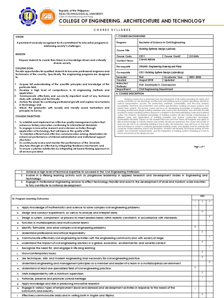 CE11 - Building System Design Syllabus | PDF | Engineering | System