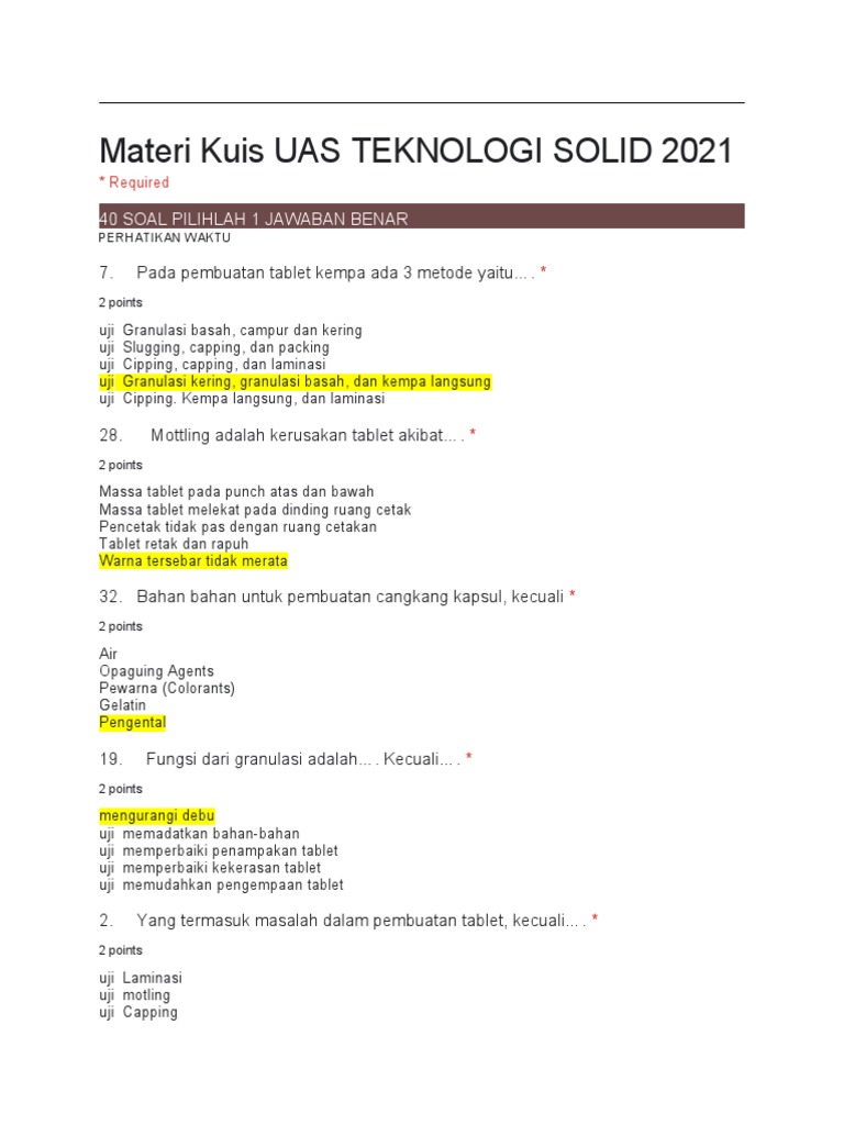 Materi Kuis UAS TEKNOLOGI SOLID 2021 | PDF