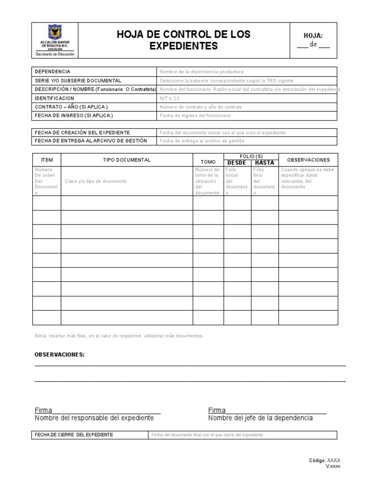 Hoja De Registro De Control Manual Inicio