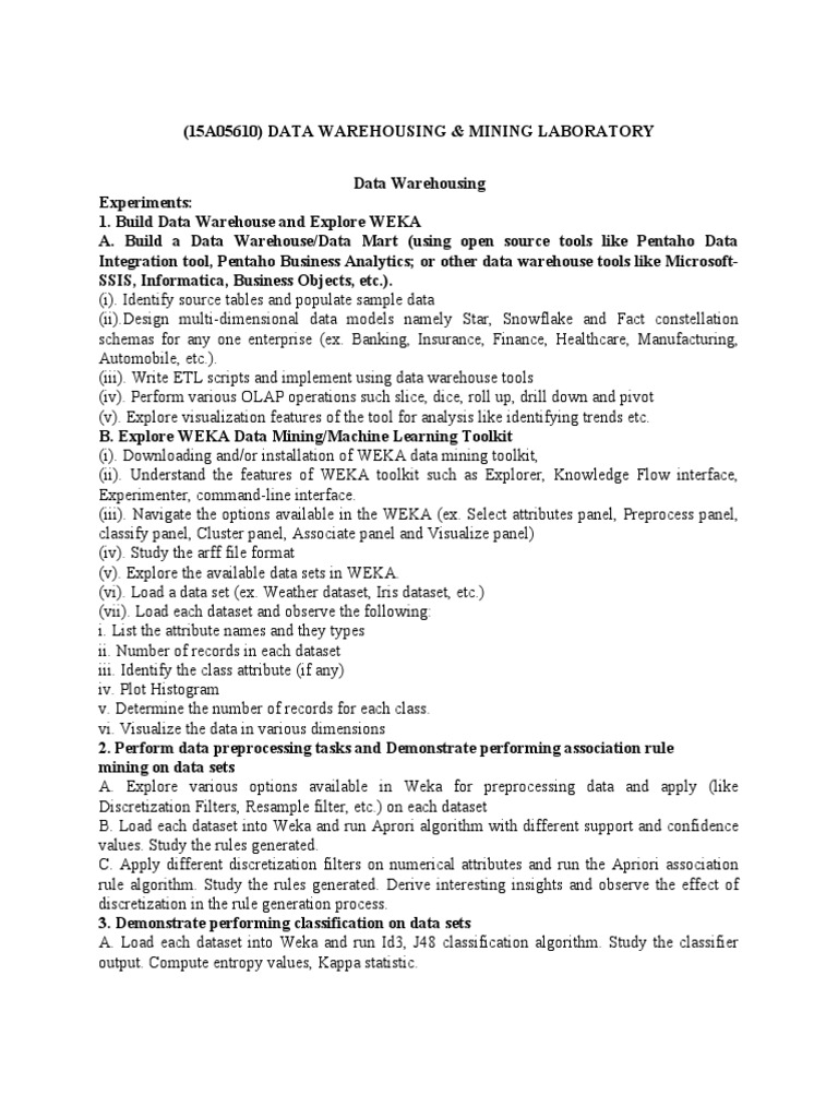DWM Lab Manual | Download Free PDF | Data Warehouse | Statistical Classification