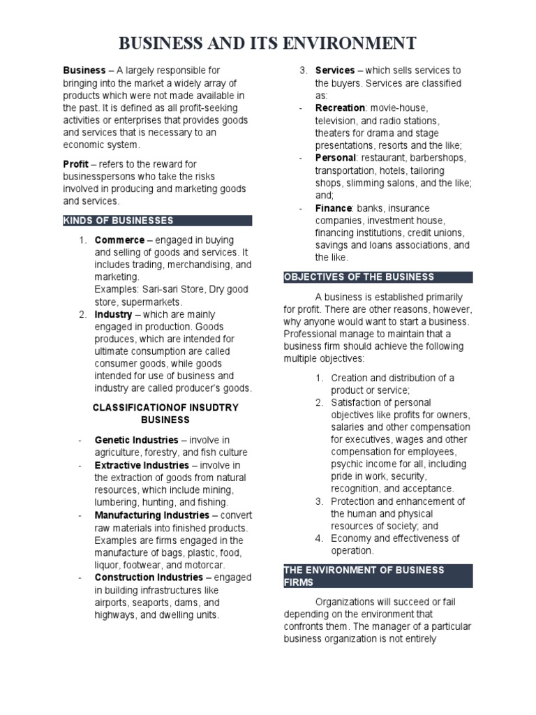 Business and Its Environment: Kinds of Businesses | PDF | Competition ...