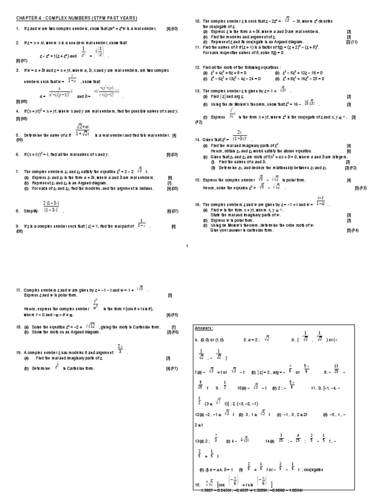 STPM Maths T Sem 1 Chapter 4 Past Year Questions | PDF | Complex Number ...