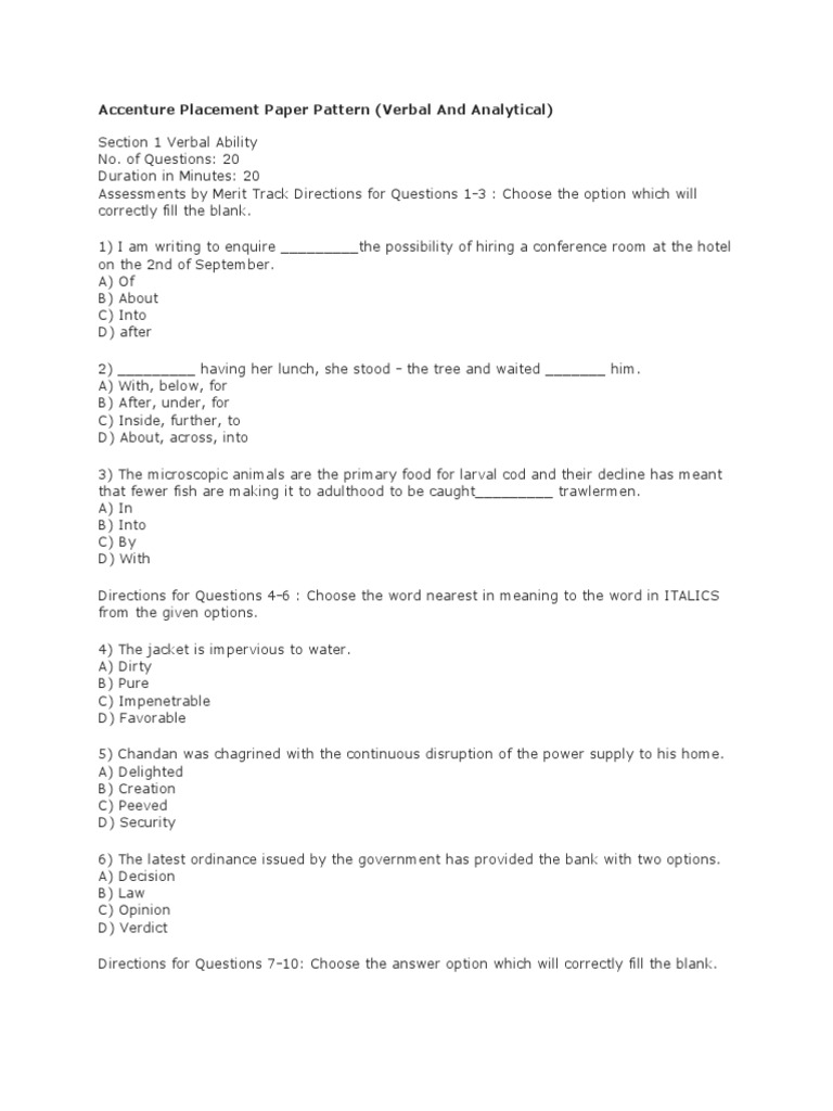 Accenture Placement Paper Pattern | PDF