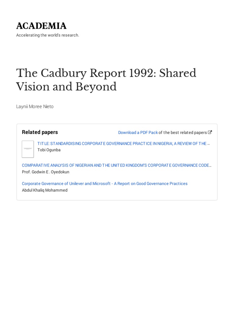 Cadbury Report's Impact on Governance | PDF | Corporate Governance | Governance