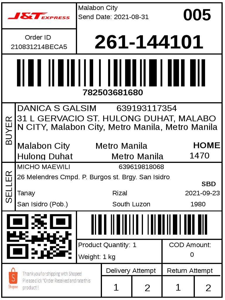 Air Waybill.J&T Express - 1 | PDF