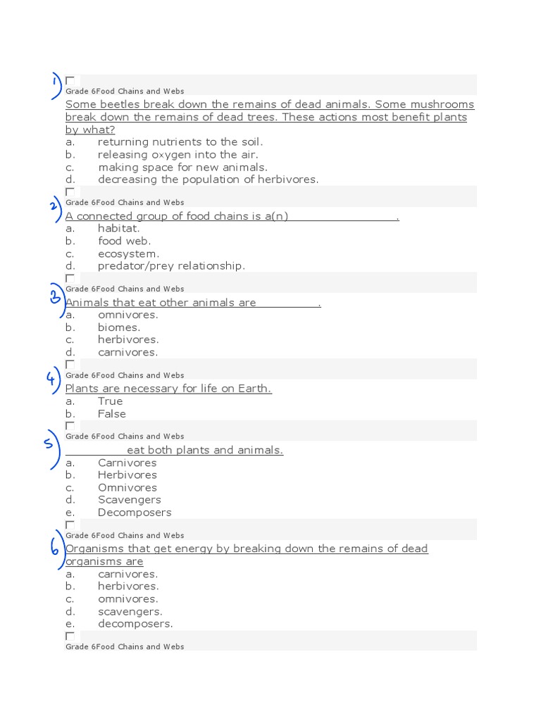 Grade 6food Chains and Webs | PDF | Food Web | Decomposition