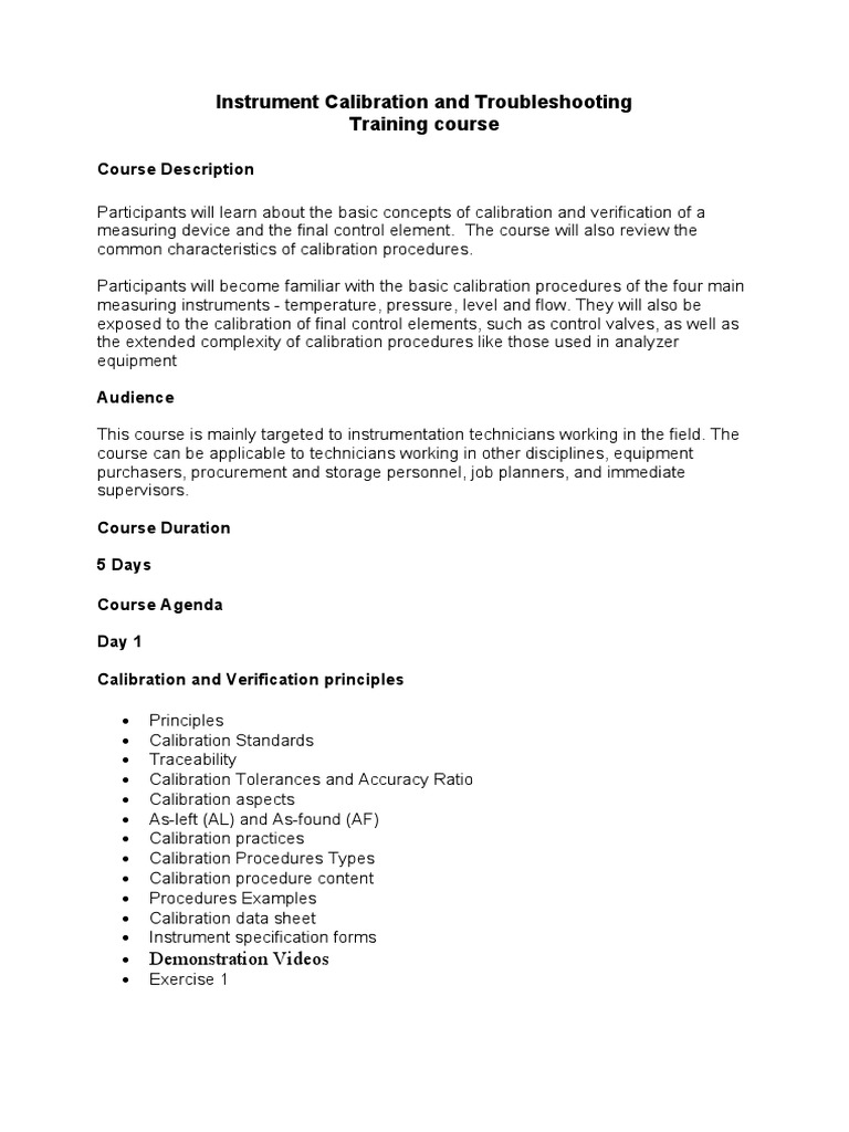 Instrumentation Calibration Troublshooting Course Contents | PDF ...