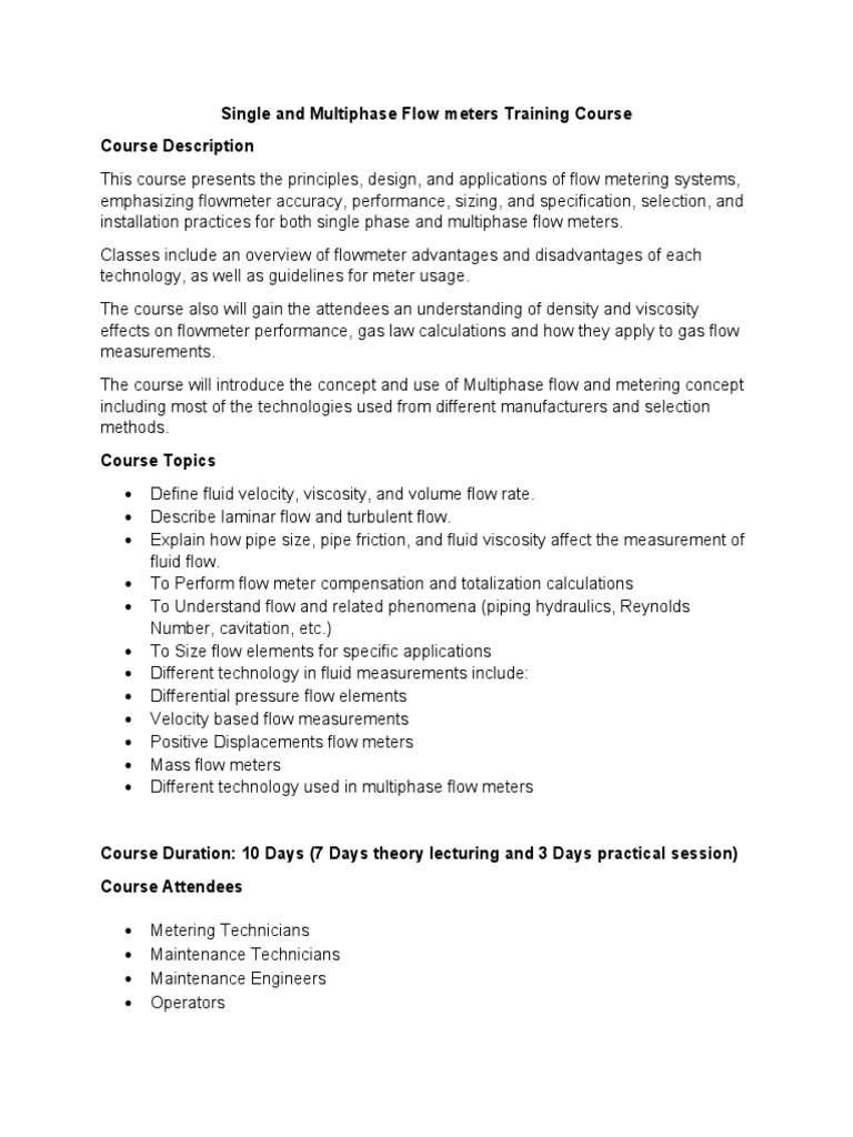 Single and Multiphase Flow Meters Training Course | PDF | Flow ...