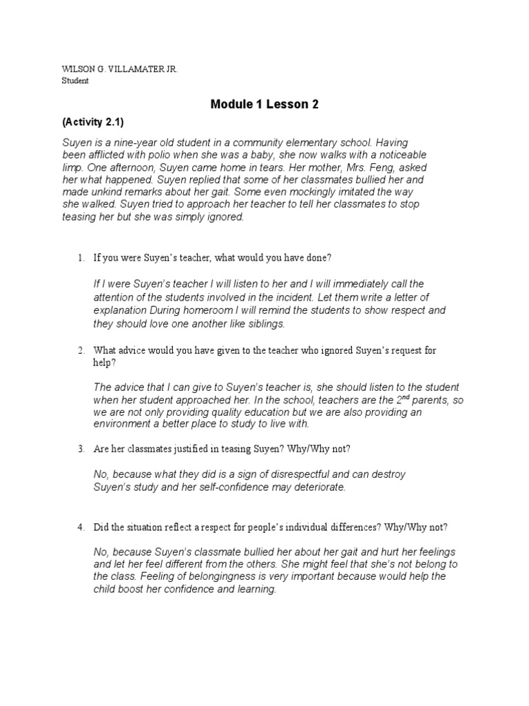 Module 1 Lesson 2 and 3 Activities | PDF | Leadership | Teachers