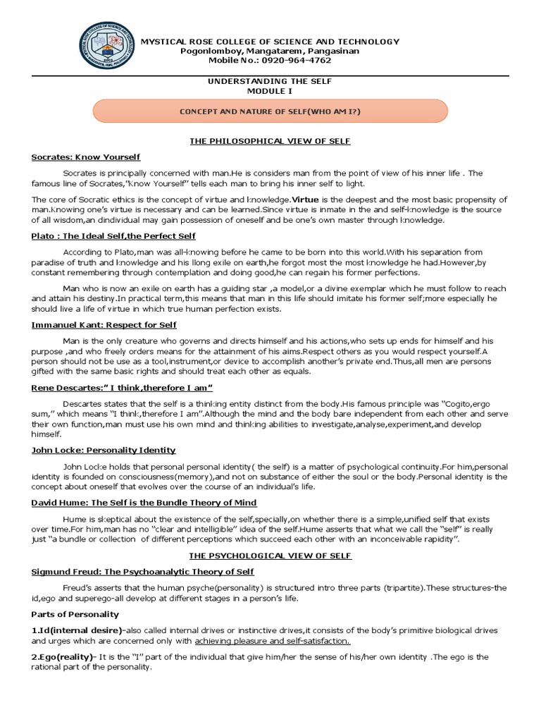 Module 1 Understanding The Self | PDF | Id | Epistemology
