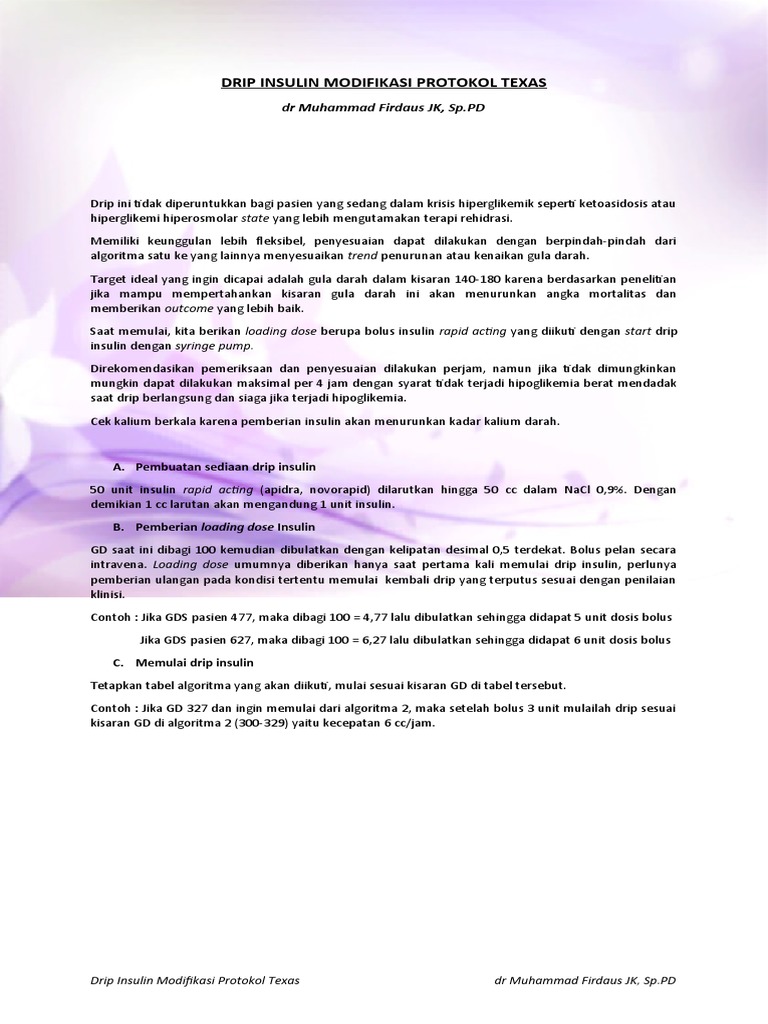 Protokol Drip Insulin Texas Modifikasi | PDF