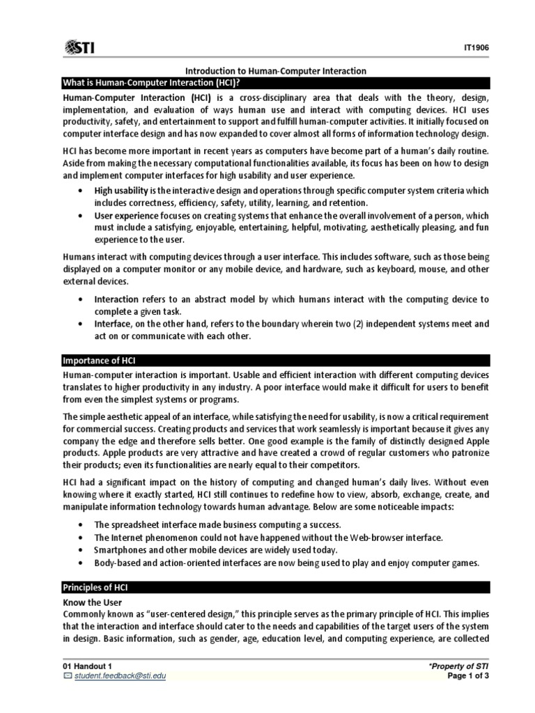 What Is Human-Computer Interaction (HCI) ?: Student - Feedback@sti ...