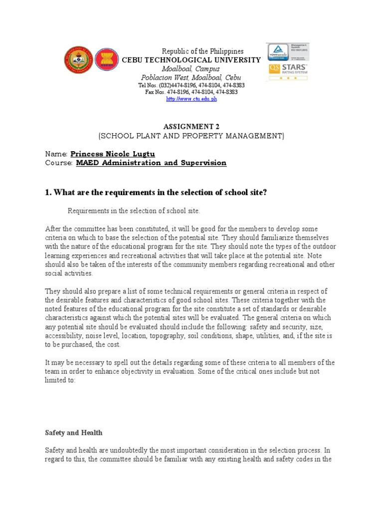 Assignment 2 (School Plant) | PDF | Schools | Classroom