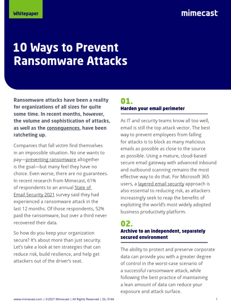 10 Ways To Prevent Ransomware Attacks Mimecast | PDF | Ransomware ...