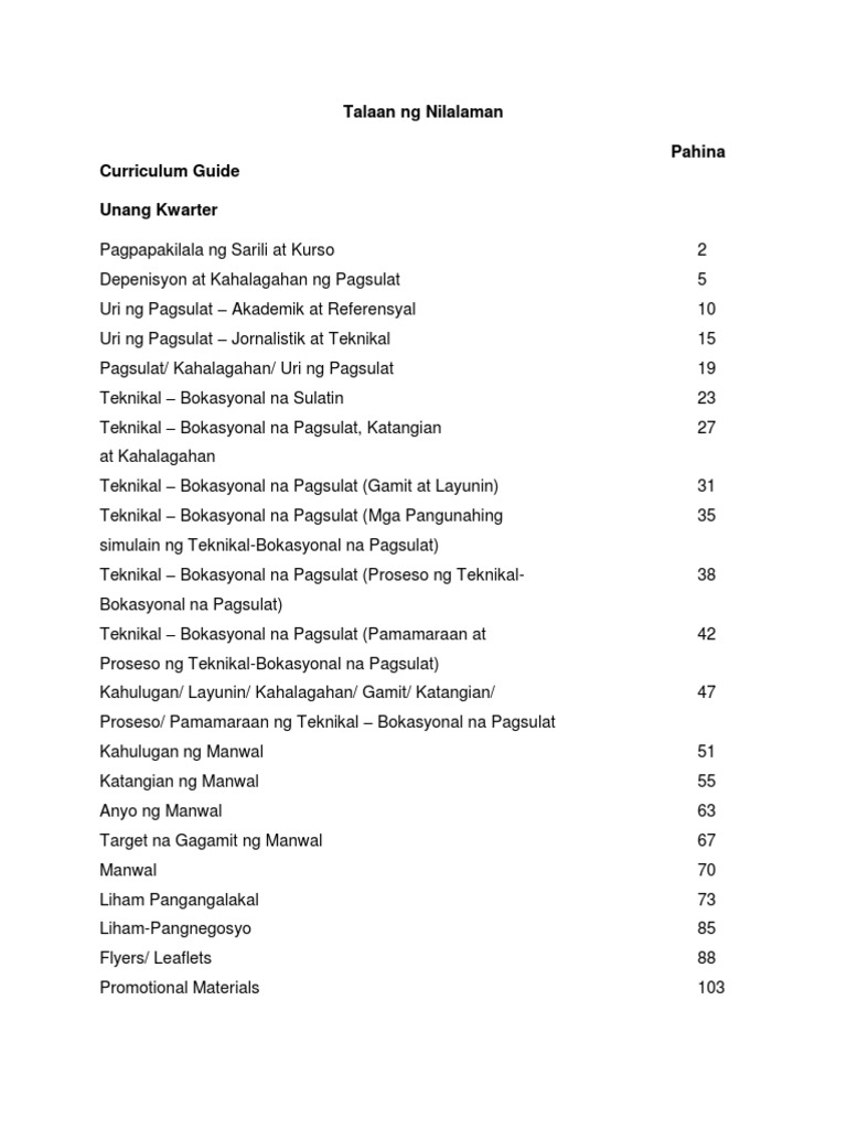 Talaan NG Nilalaman | PDF