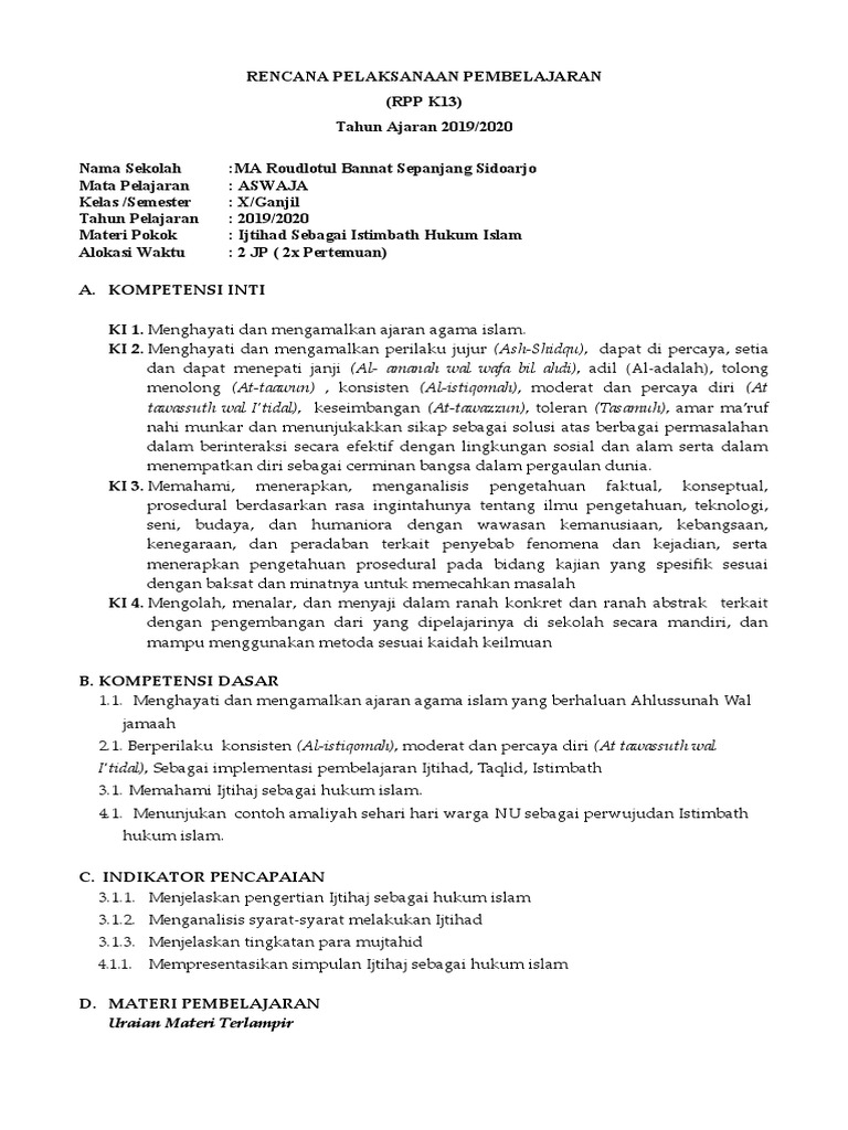 RPP Aswaja Kls XI BAB 1 | PDF | Karier & Perkembangan | Seni