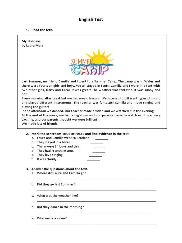 Test Summer Camp | PDF