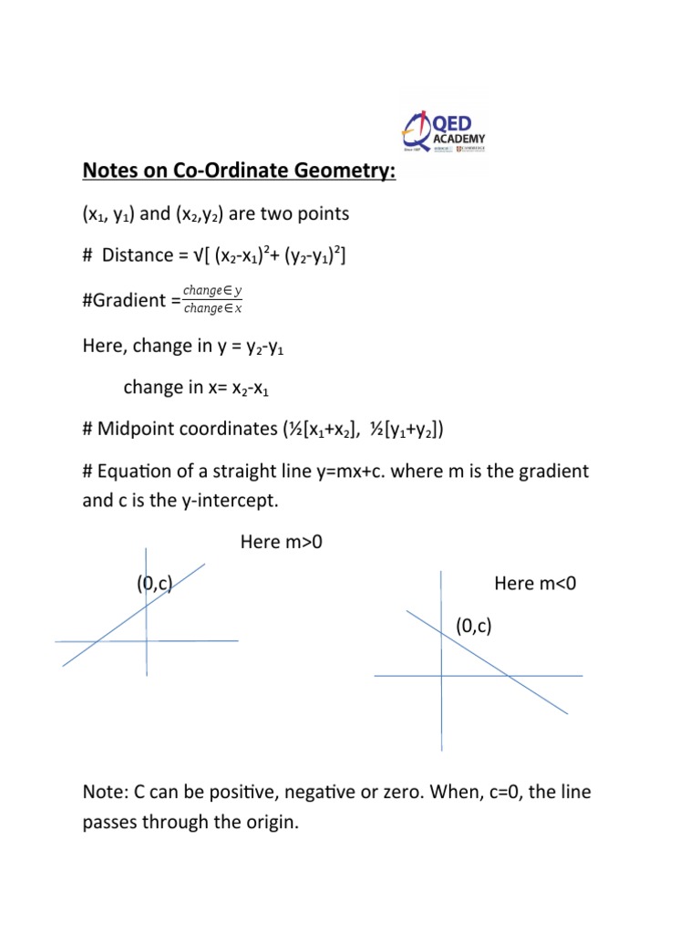 Notes On Co-Ordinate Geometry:: Change y Change X | PDF