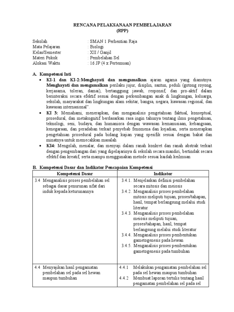 RPP Pembelahan Sel | PDF