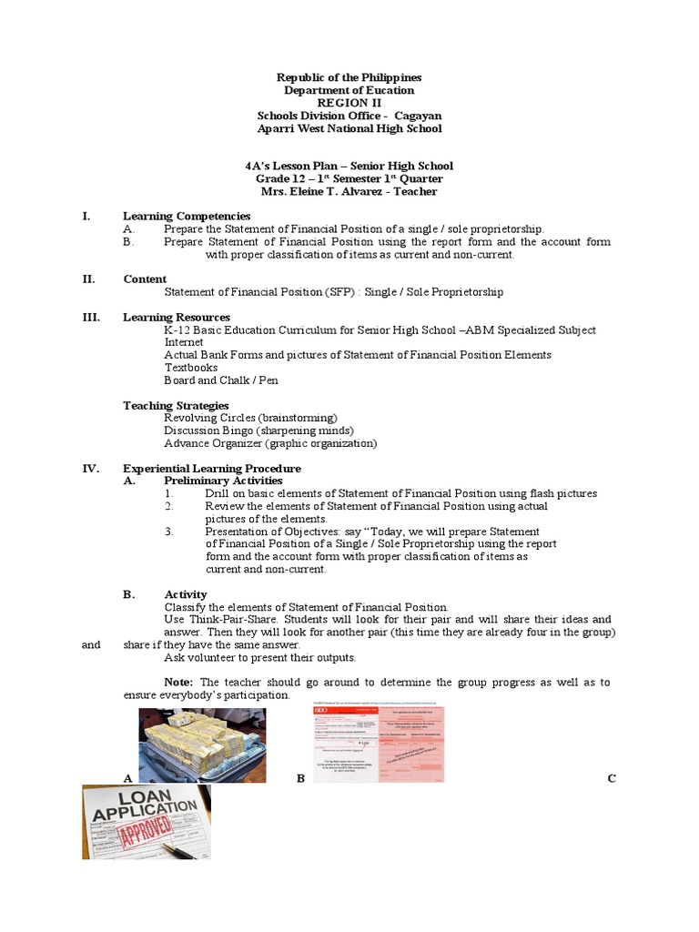 4a's Lesson Plan | PDF | Debits And Credits | Balance Sheet