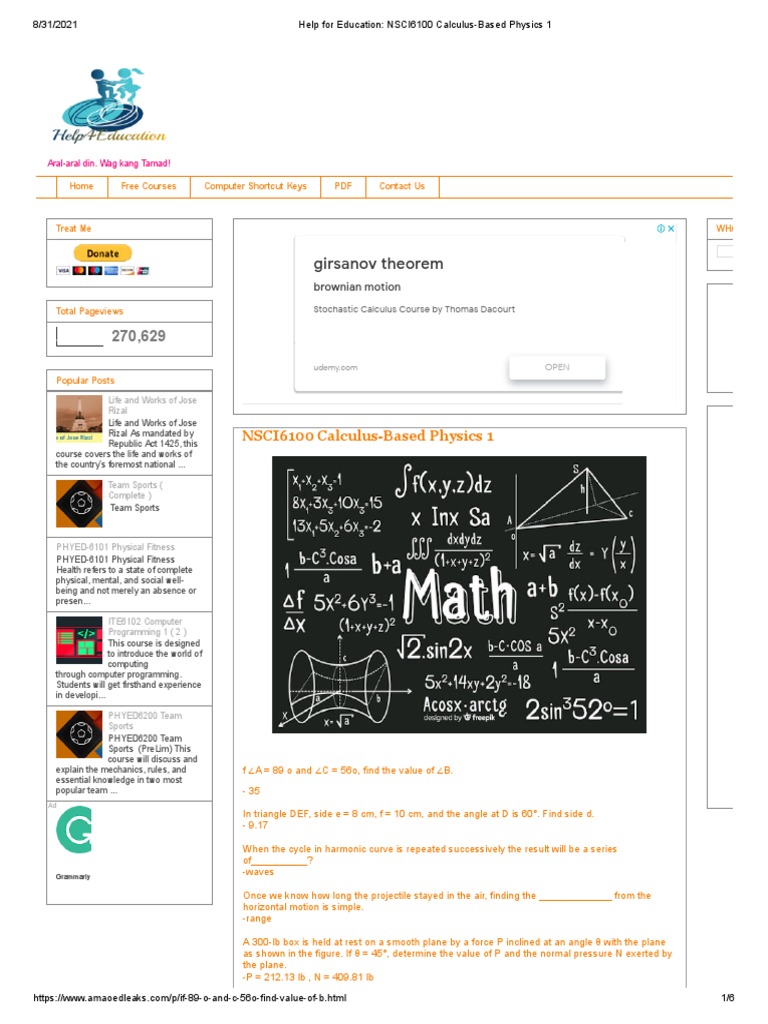 Calculus-Based Physics 1 Course Guide | PDF | Torque | Force