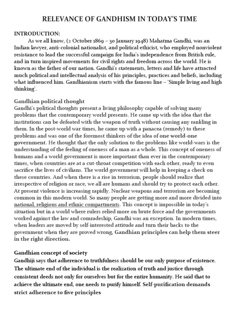 Relevance of Gandhism in Todays Time | PDF | Mahatma Gandhi | Ahimsa