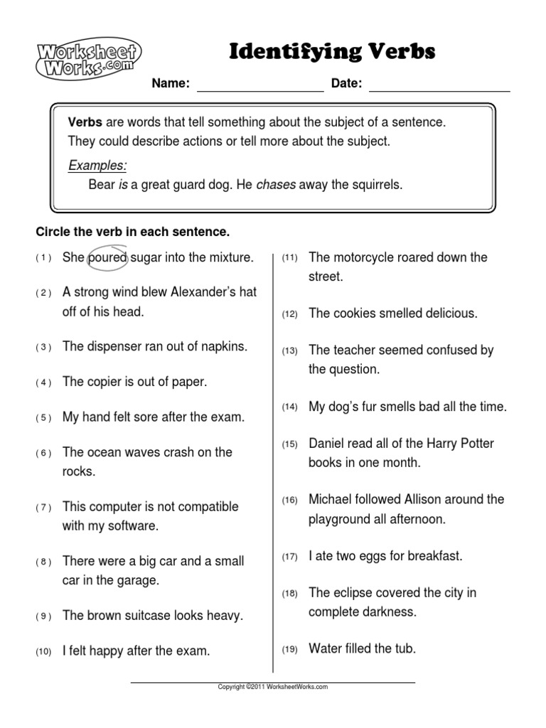 Identifying Verbs: Examples | PDF