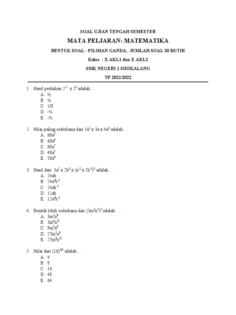 Uts Matematika Kels 10 | PDF | Metode & Bahan Ajar | Teknologi & Rekayasa
