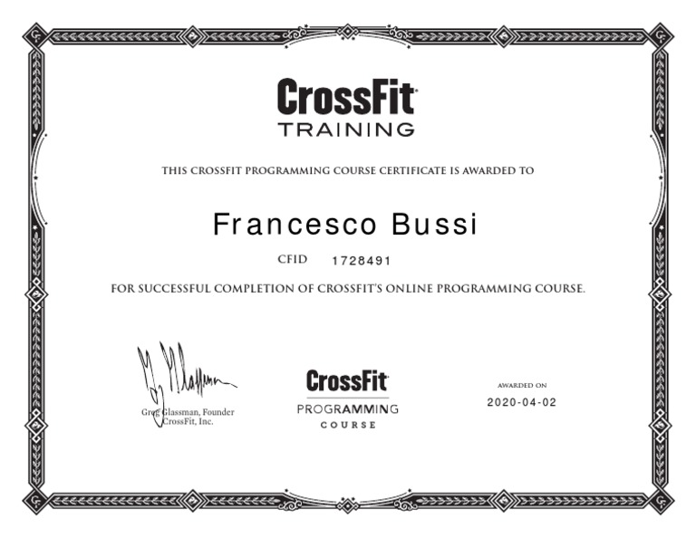 Crossfit Programming Course Certificate Awarded | PDF