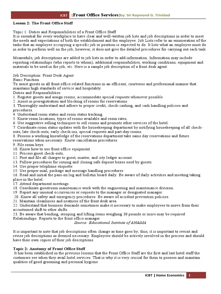 Lesson 2the Front Office Staff | PDF | Employment | Business