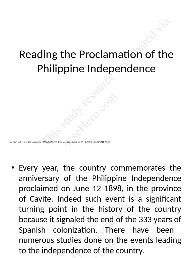 Reading the Philippine Independence Proclamation | PDF | Government ...