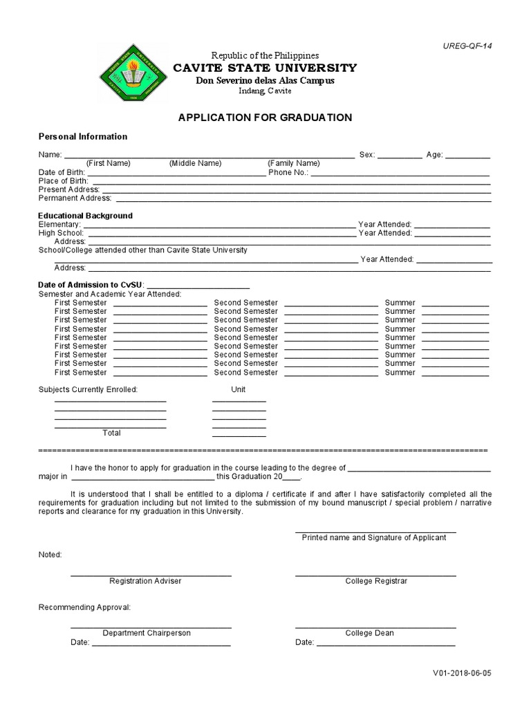 CvSU Graduation Application Form | PDF | Academic Term | Educational Stages