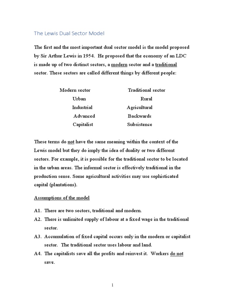 The Lewis Dual Sector Model | PDF | Labour Economics | Capitalism