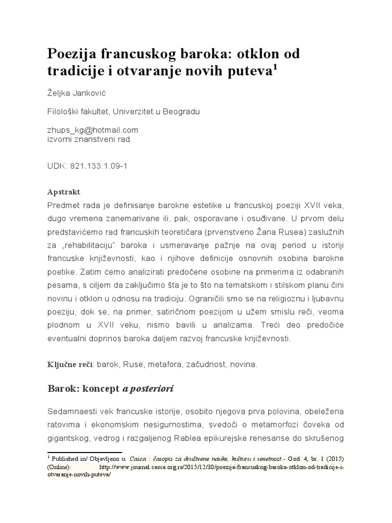 Poezija Francuskog Baroka Otklon Od Trad | PDF