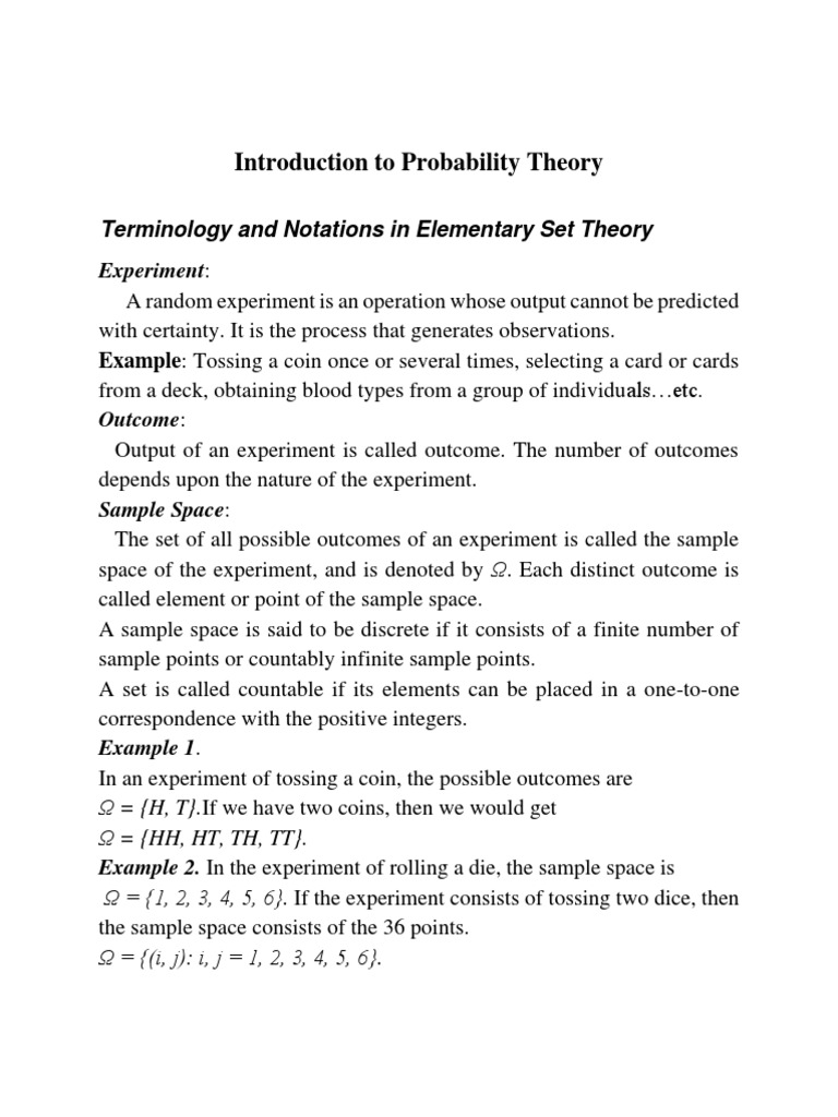 Chapter Seven Introduction To Probability Theory: Terminology and ...