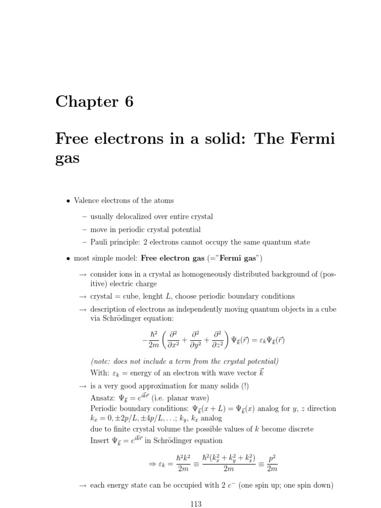 Fermi Gas - Free Electrons in A Solid | PDF | Band Gap | Electrical ...