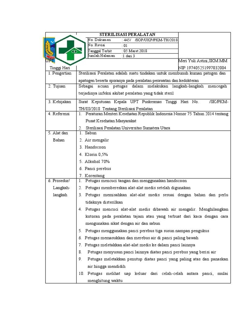 Sterilisasi Peralatan SOP | PDF