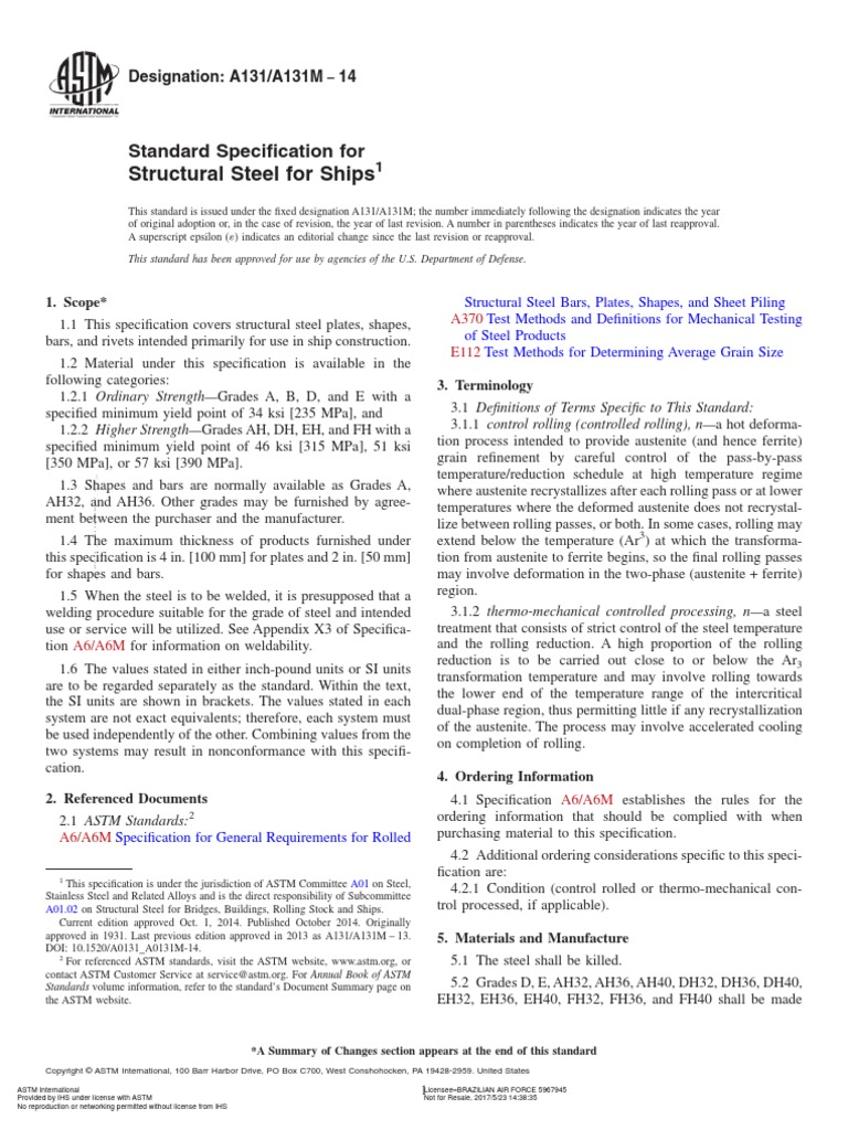 ASTM - A131 Structural Steel For Ships | PDF | Structural Steel | Steel
