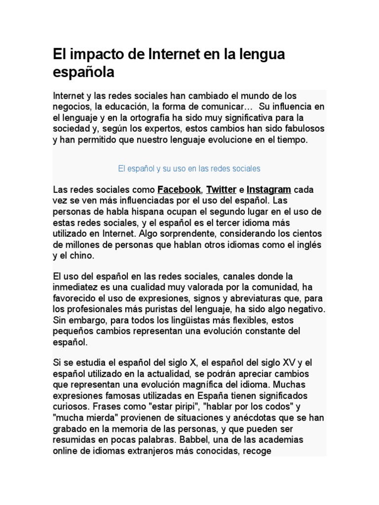 Impacto de Internet en el español | PDF | Lengua española | Internet