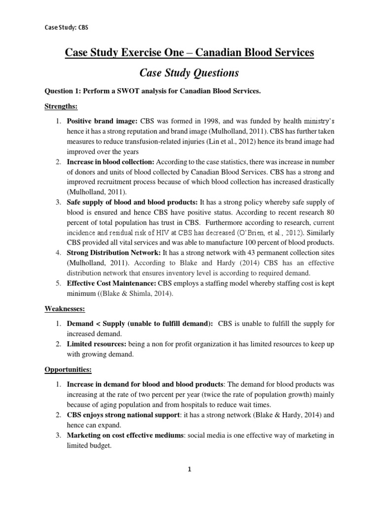 Case Study Exercise One - Canadian Blood Services | PDF | Blood ...