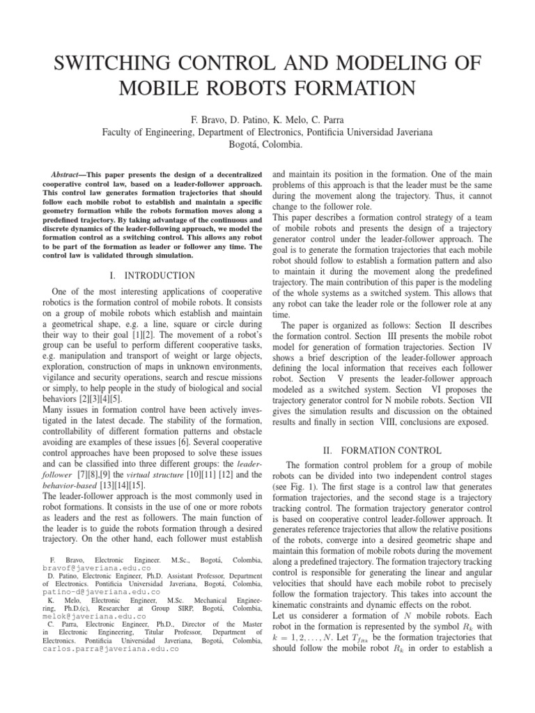 Switching Control And Modeling Of Mobile Robots Formation Pdf