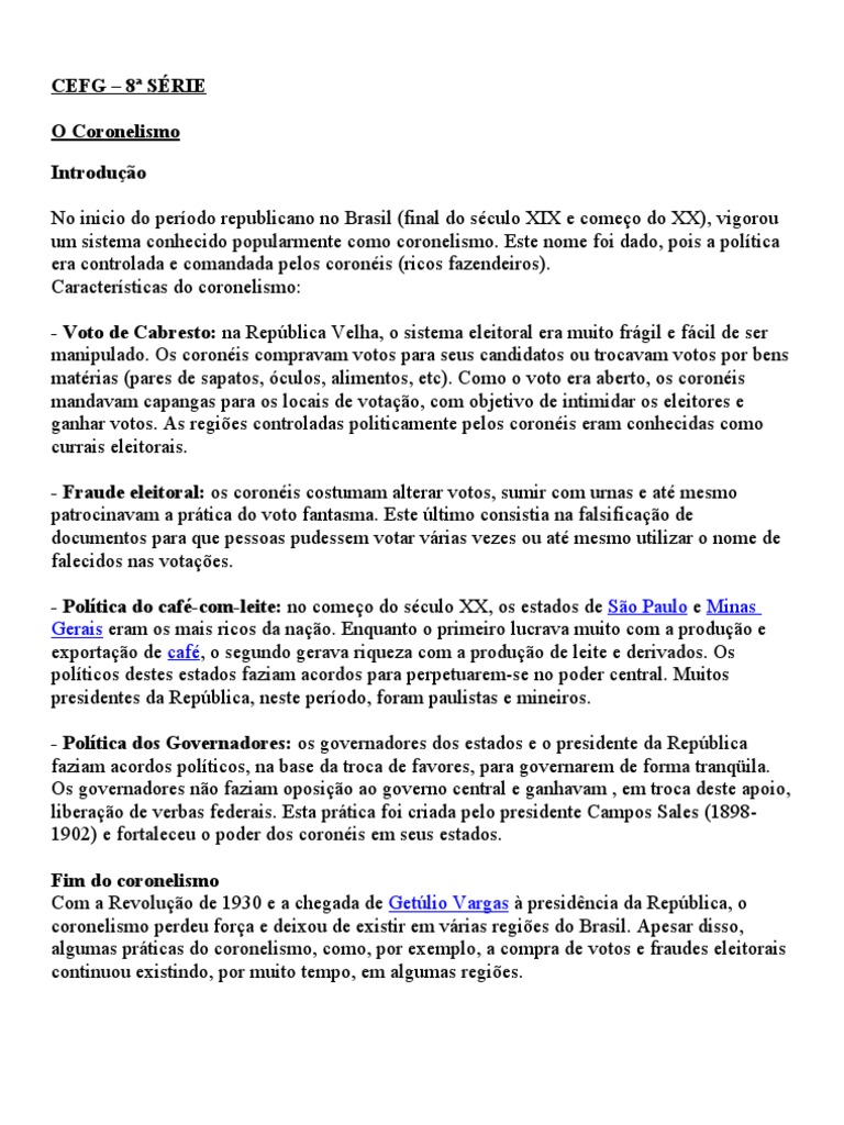 CORONELISMO | PDF | Brasil | Governo
