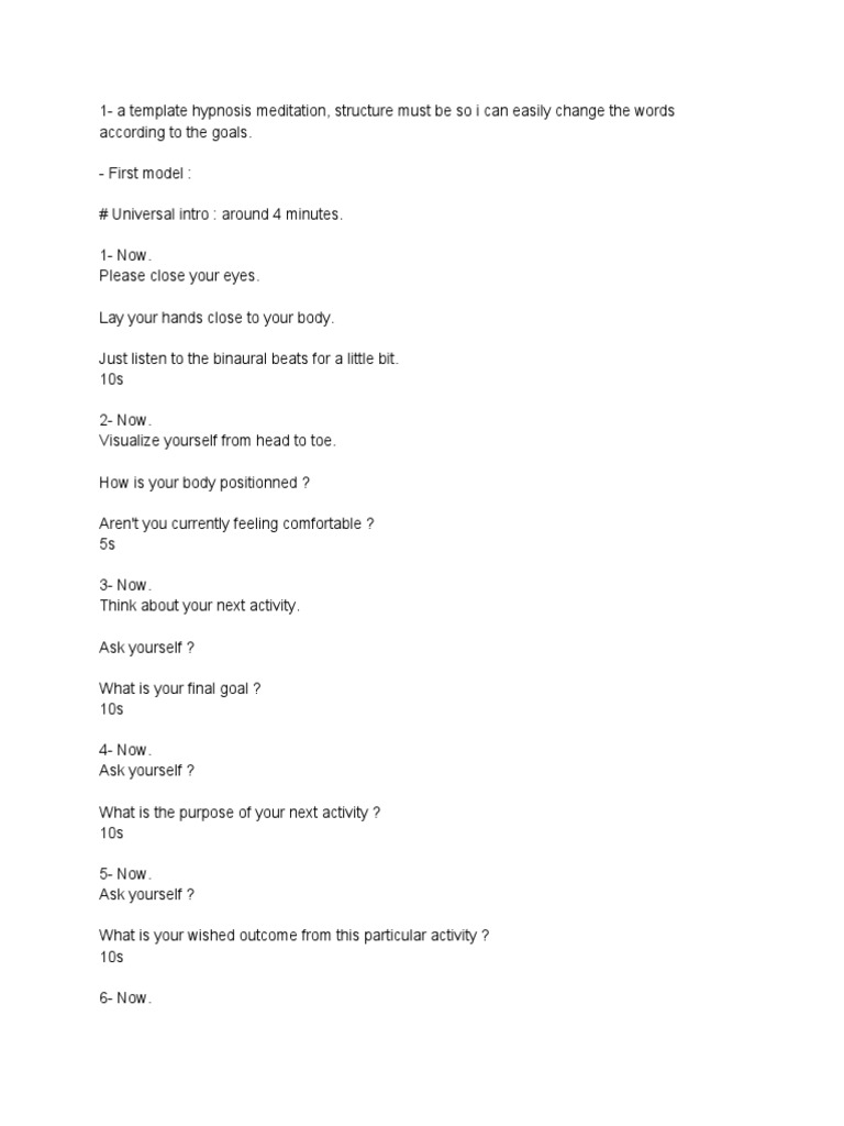 Hypnosis Script Template Guide | PDF | Hypnosis | Cognition